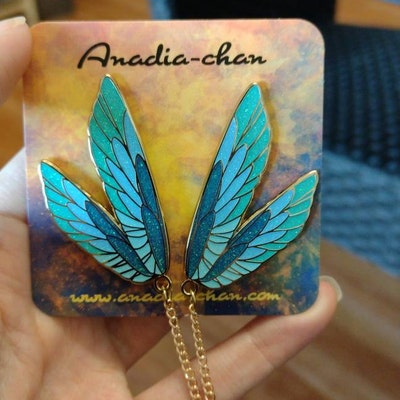 Fairy Wings Collar Pins Gold Plate Hard Enamel Pins W/ Chain Fantasy ...