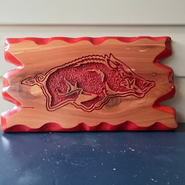 Arkansas Razorback Hog Sign Wooo Pig Sooie Wood Routed Sign Wood Sign ...