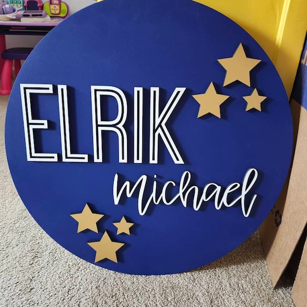 3D Nursery Sign Nursery Wall Decor Round Wood Sign Personalized Name ...