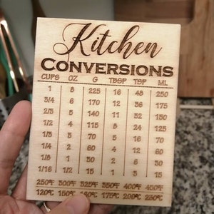 Kitchen Conversion Chart Wooden Fridge Magnet, Wood Engraved Kitchen ...