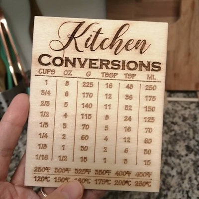 Kitchen Conversion Chart Wooden Fridge Magnet, Wood Engraved Kitchen ...