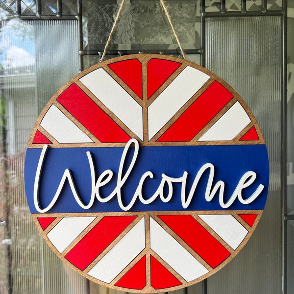 Chevron Geometric Welcome Sign, Digital Download, Round Door Hanger Svg ...