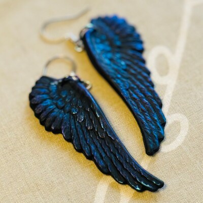 Golddust Raven Crow Black Wings Earrings Gothic Elven Angel Fallen ...