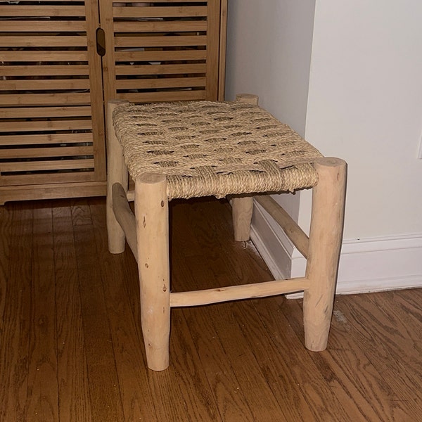 Handmade Solid Wooden Bench, Vintage and Straw Banquette, Handcrafted ...