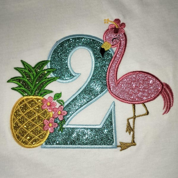 Embroidery Flamingo Pineapple Numbers Birthday Machine Embroidery ...