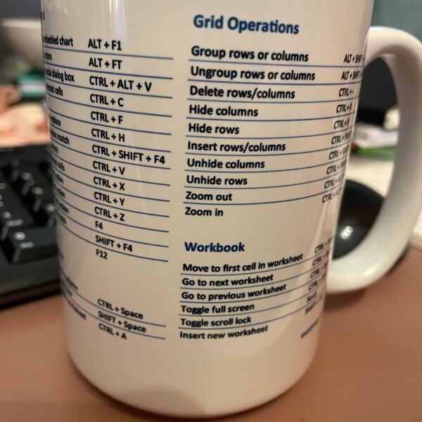 Colored Excel Super Shortcuts Mug (from Tiktok): Nerd Gift Coworker ...