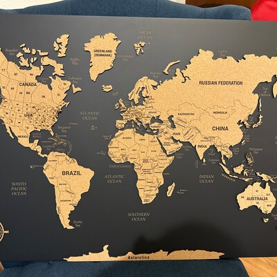 World Map Push Pin Wall Art, Cork World Map Board, Wooden World Map ...