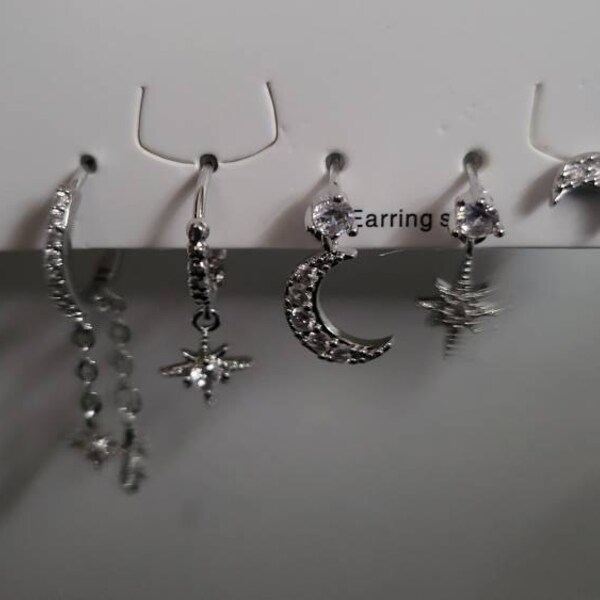 Star & Moon Earrings Set, Celestial Earring Stack for Multiple ...