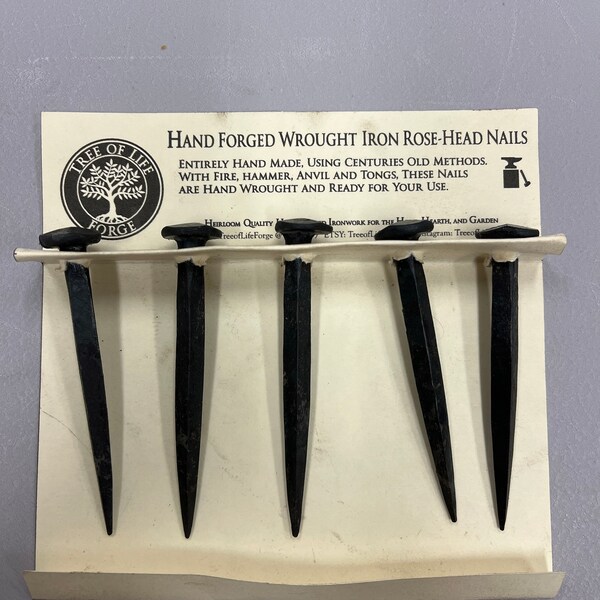 Set of 5 Hand Forged Rose-head Nails in Display Packaged, Hand Made ...