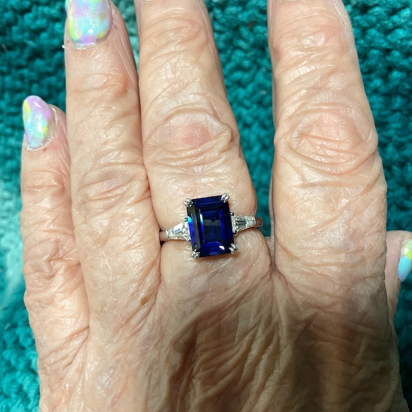 Emerald Cut Lab Created Ruby Engagement Ring for Women, Wedding Ring ...