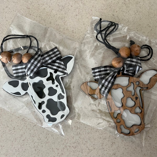 Wooden Cow Car Charm: Monogram Rear View Mirror Hanging - Etsy