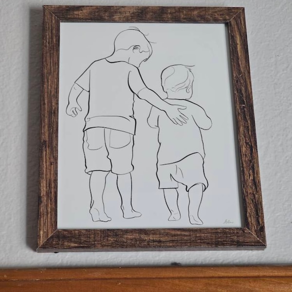 Big Brother Little Brother Line Art Print, Brothers Gift, Family Wall ...