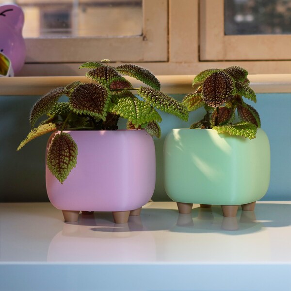 Pastel Coloured, Rounded Cube Pot, Planter, Pot With Feet, Coloured Pot ...