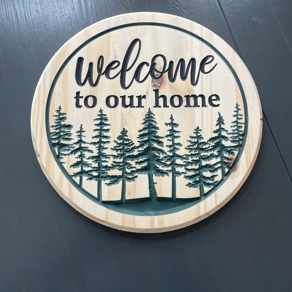 Welcome Sign Round Trees Cut File - Etsy