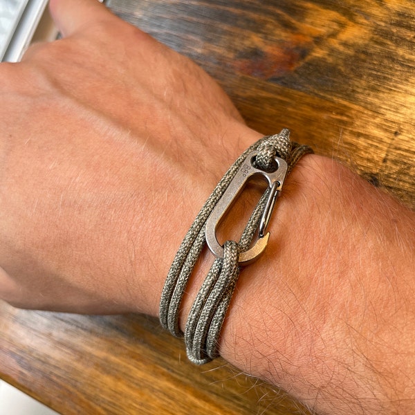Maroon Red & Silver Climbing Bracelet Carabiner Bracelet Mens Bracelet ...