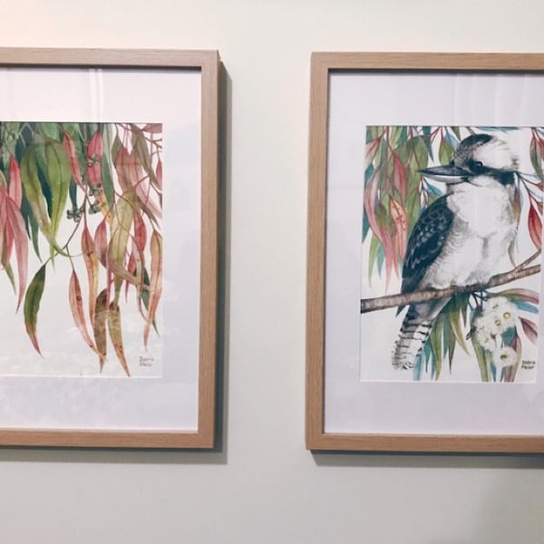 Kookaburra and Gumleaves Pair by Debra Meier Art, Native Bird Print ...