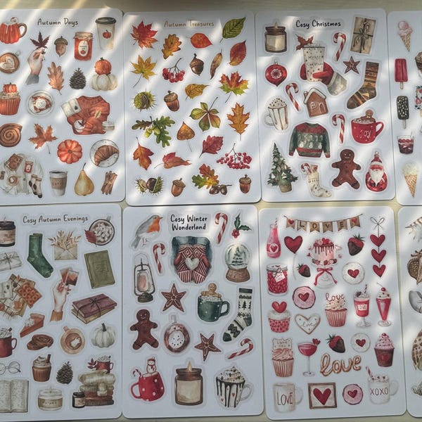 Cosy Autumn Treats Sticker Sheet, Autumn Hygge Stickers, Coffee ...