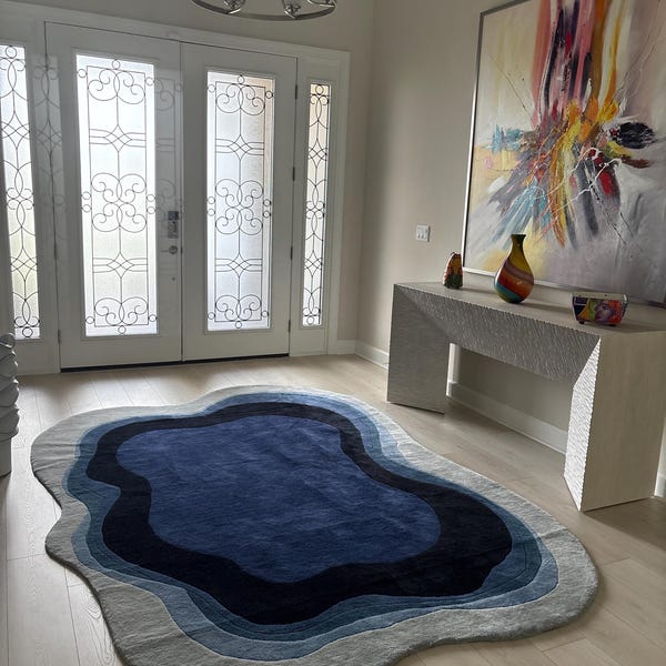 Blue Irregular Hand Made Hand Tufted Wool Rug | Living Room Rugs ...