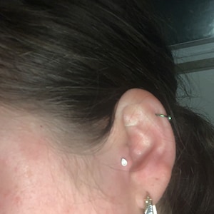 14K Solid Gold Drop Tragus Piercing / Minimalist Flat Back Helix ...