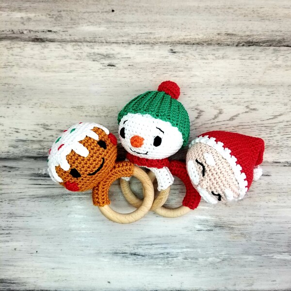 3IN1 Baby Rattles Crochet Patterns for Christmas Tree: Snowman, Santa ...