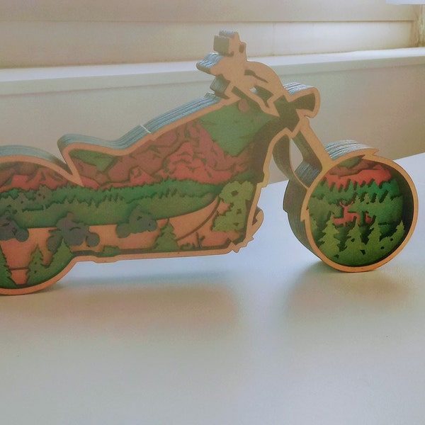 Layered Motorcycle, Biker Scene, Laser Cut Files - 9 Layer Art Piece ...