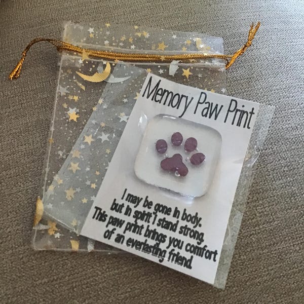 Pocket Paw Print Memory Fused Glass Token Hug, Dog Cat Paw Print ...