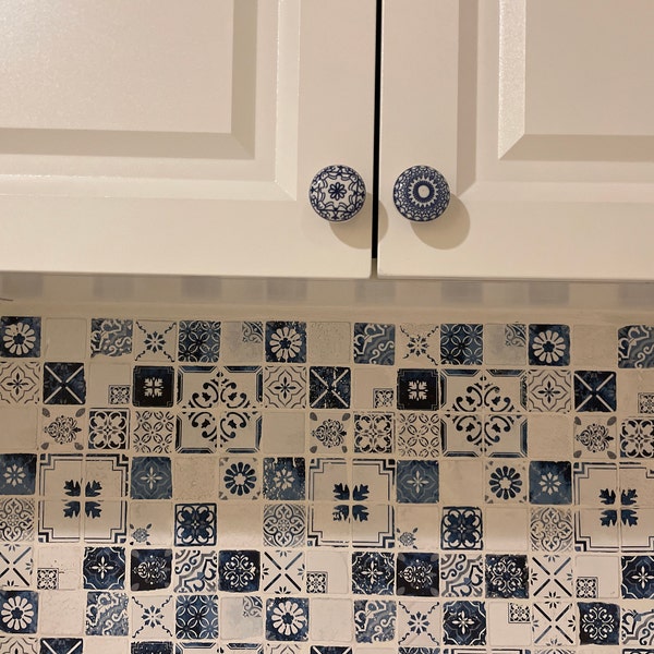 Blue & White Ceramic Knobs Kitchen Cabinet Drawer Knobs Hardware Knobs Handmade Knobs Cabinet ...