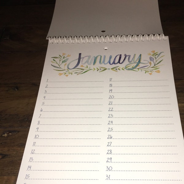 Floral Watercolor Birthday Calendar, Spiral Binding, Perpetual Calendar ...