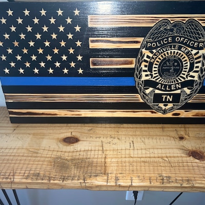 Thin Blue Line Wooden Flag, Police Badge Flag, Wooden Signs, Custom ...