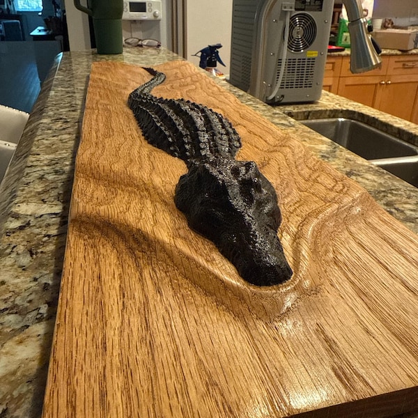 3D Carved Swimming Alligator - Red Oak - Etsy