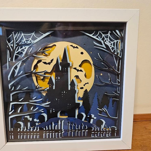 3D Haunted House Shadow Box, Halloween SVG, Full Moon Shadow Box ...