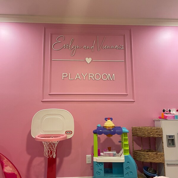 Personalised Playroom Sign – Wooden Wall Script Art, Custom Kids Room ...