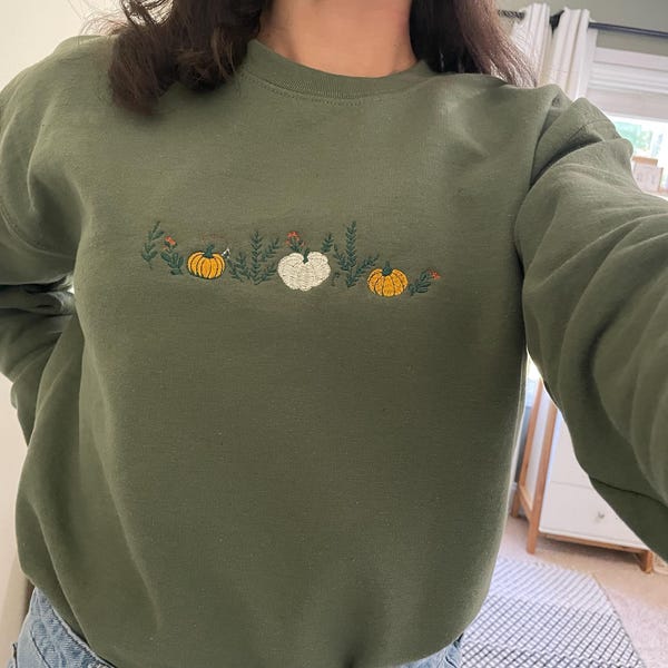Embroidered Fall Sweatshirt, Autumn Cozy Season Sweatshirt, Pumpkin ...