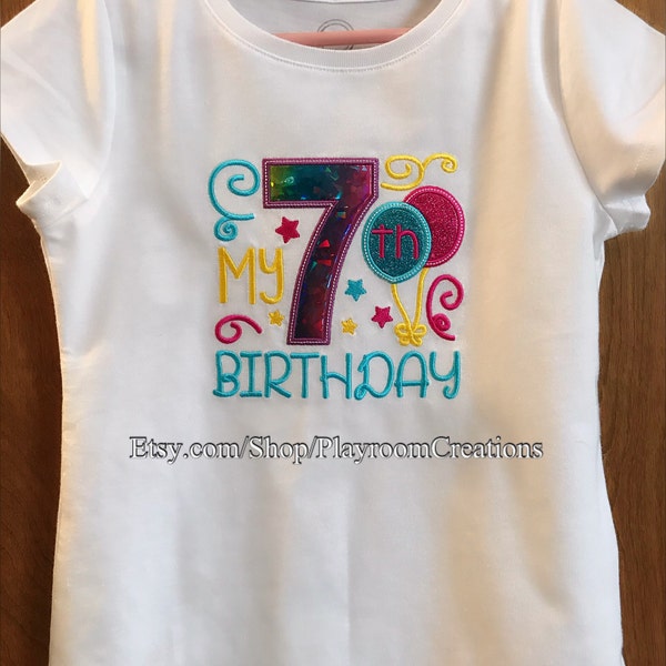 My 7th Birthday Applique Digital Machine Embroidery Design 4 Sizes, 7th ...