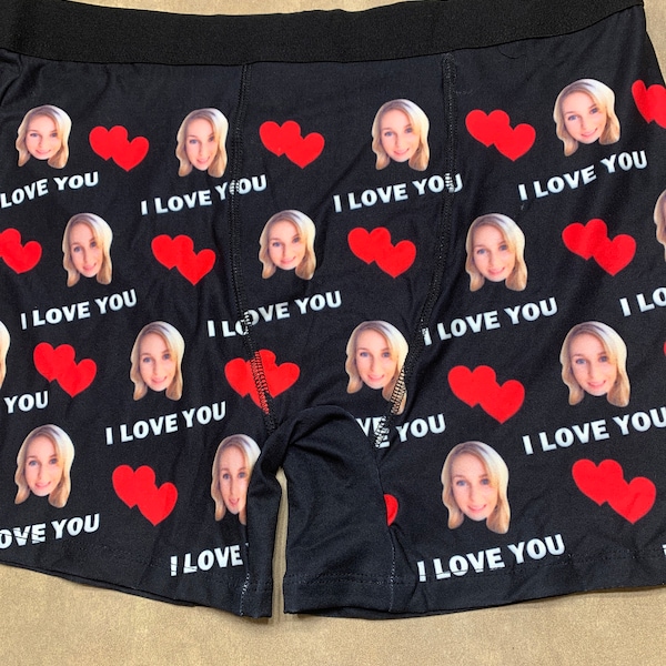 Custom Face Love Heart Men's Boxer Briefs, Personalized Photo Underwear ...