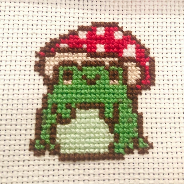 Mushroom Frog Cross Stitch Pattern PDF - Kawaii Funny Easy Tiny Frog ...
