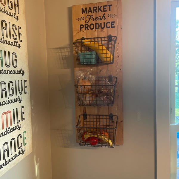 Fresh Produce Storage Wall Hang, Wooden Decor - Etsy
