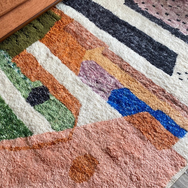 Soft Pink Mrirt Rug, Moroccan Rug, Modern Rug, Beniouarain Rug, Wool ...