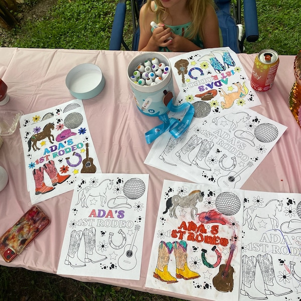 Cowgirl Coloring Sheet Template | Editable 1st Rodeo Printable Birthday ...