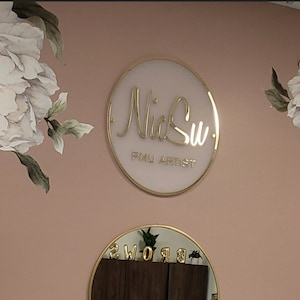 Personalized Round Acrylic Business Sign With Golden Edges and - Etsy