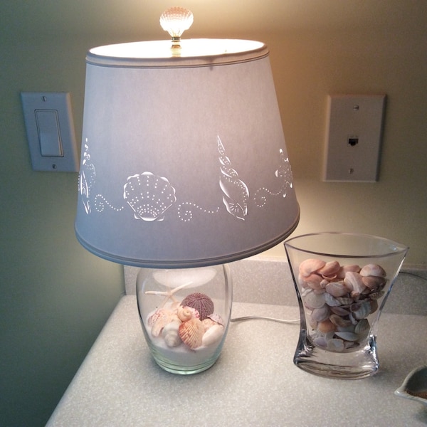 Fillable Seashell Lamp: Pierced Paper Lampshade, Glass Base - Etsy