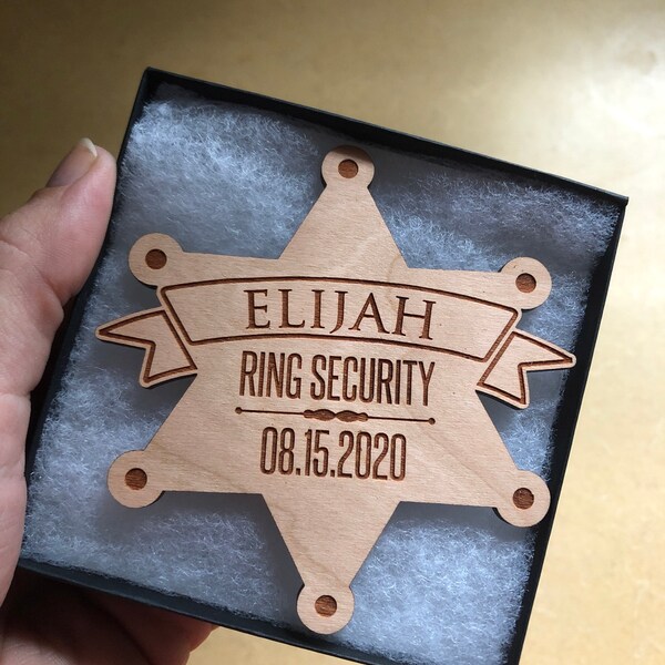 Ring Security Badge, Ring Bearer Badge, Ring Bearer Gift, Wood Name ...