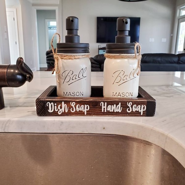 Soap and Lotion Dispenser Set, Rustic Kitchen Bronze, Farmhouse Mason ...