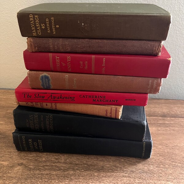 Set of 8 Vintage Books Mixed Decorative Customizable Colors Décor Aesthetic Bookshelf Library ...