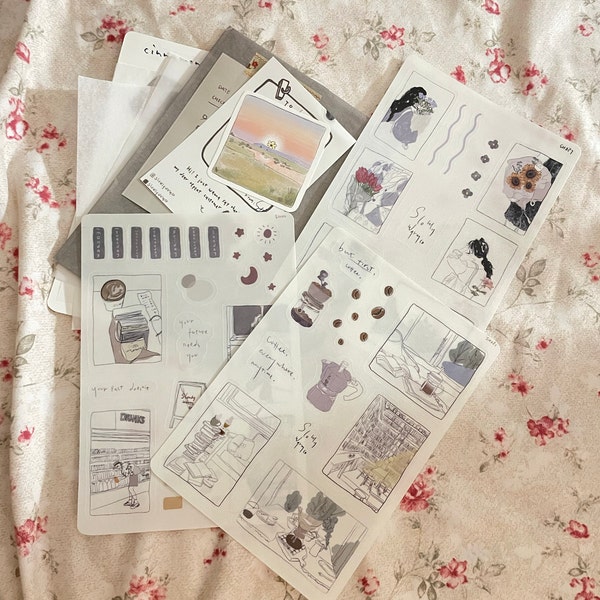 Transparent Aesthetic Floral Stamp Pattern Sticker Sheet, Botanical ...