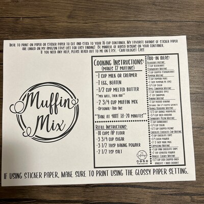 Printable Muffin Mix PDF / SVG / JPG Craftologist Homemade Muffin Dry ...