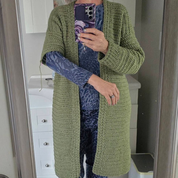 Long Crocheted Cardigan, Autumn Duster Cardigan Crochet Pattern, Easy ...