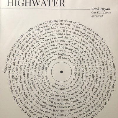 Record Lyrics Personalized Song Print, Favorite Song Digital Download ...