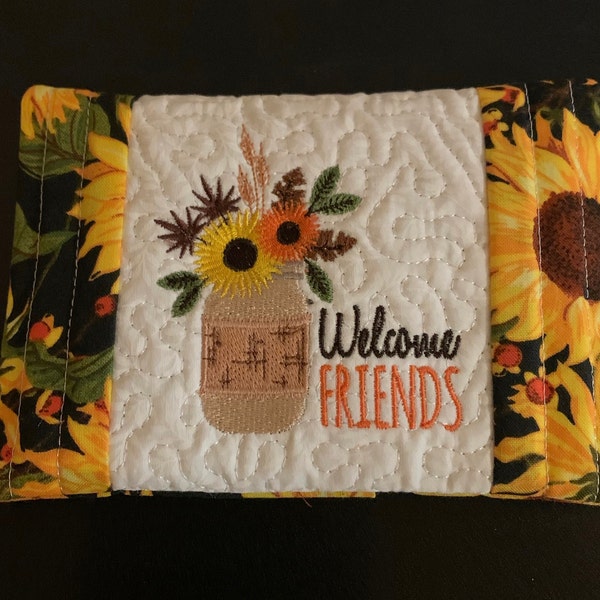 Welcome Friends - Machine Embroidery Design, Sunflowers & Autumn Leaves ...