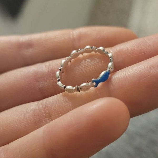 Swimming Against the Current. Dainty Sterling Silver Ring. School of ...